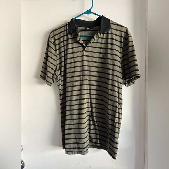 Volcom | Shirts | Green And Blacked Stripped Volcom Collard Shirt Large ...